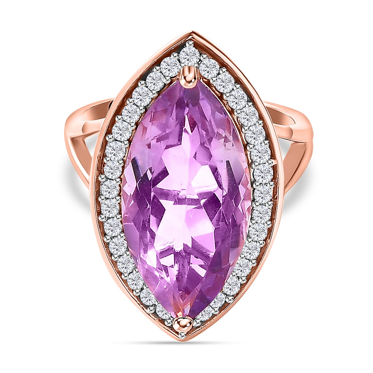 Rose De France Amethyst and Natural Zircon Marquise Halo Ring in 18K ...