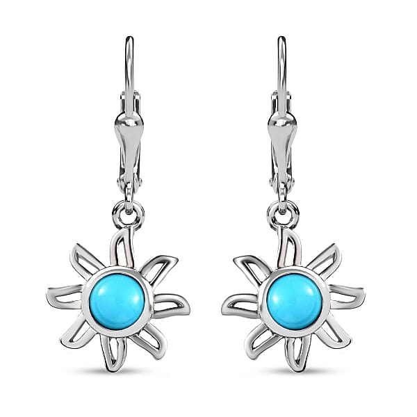 Arizona Sleeping Beauty Turquoise Sun Earrings in Platinum Overlay ...