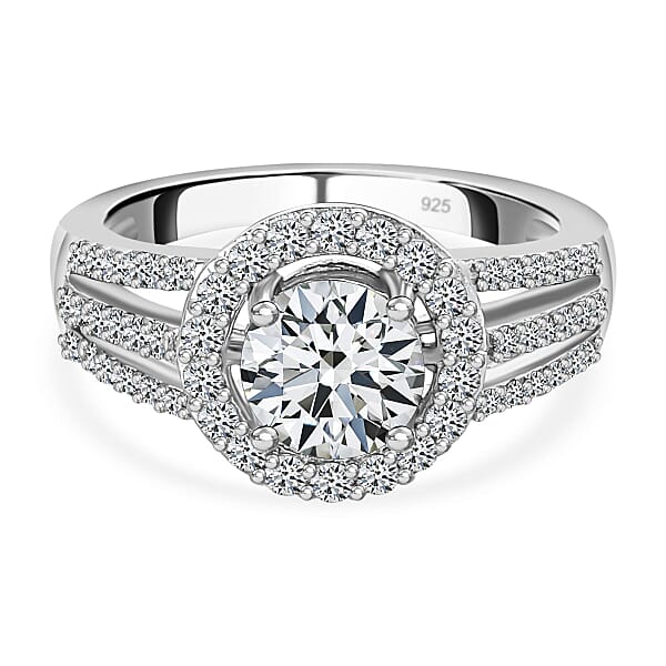 Moissanite Ring in Platinum Overlay Sterling Silver 1.42 Ct. - 7581766 ...