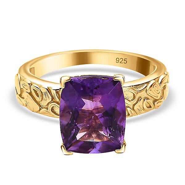 Moroccan Amethyst Solitaire Ring in 18K Yellow Gold Vermeil Plated ...