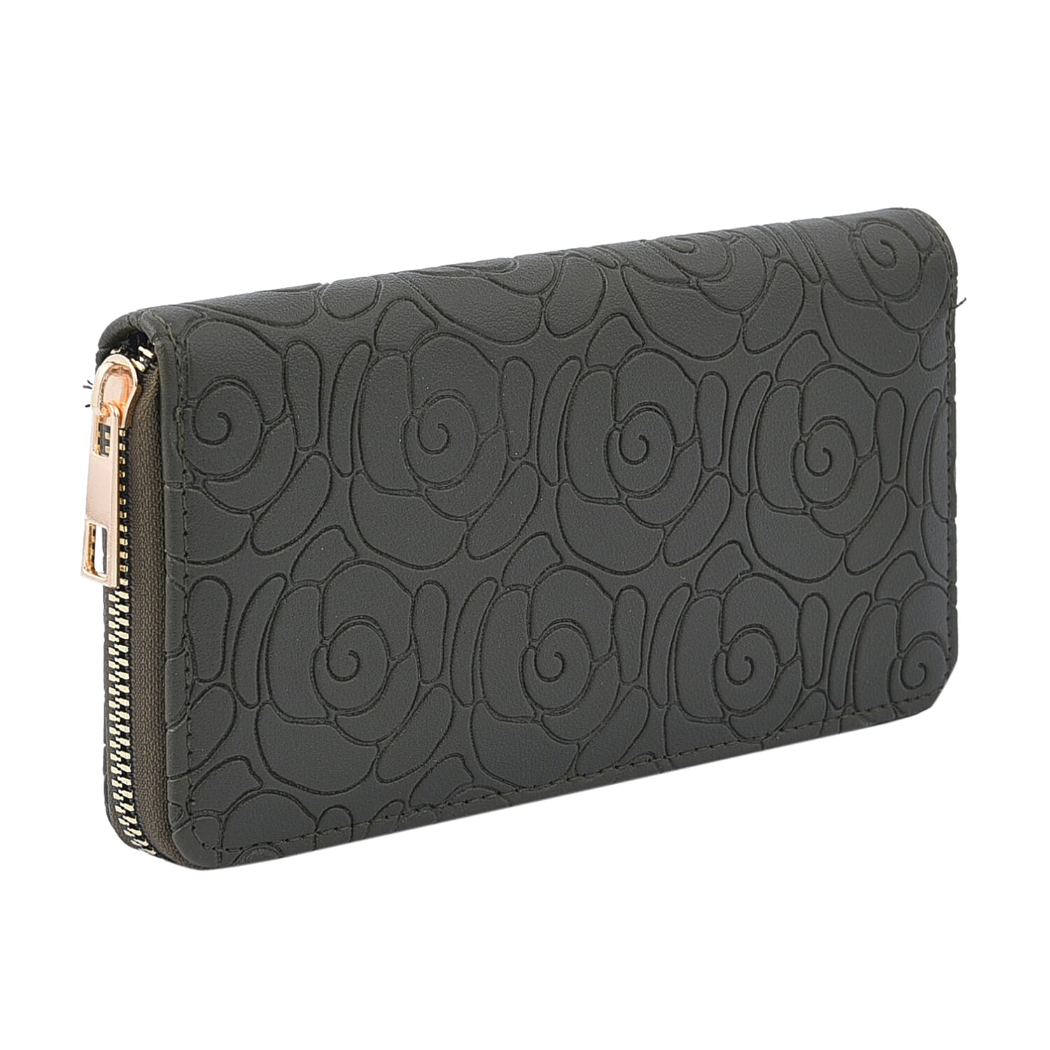 Rose Embossed Pattern Long Size Wallet with Zipper Closure - Army Green ...