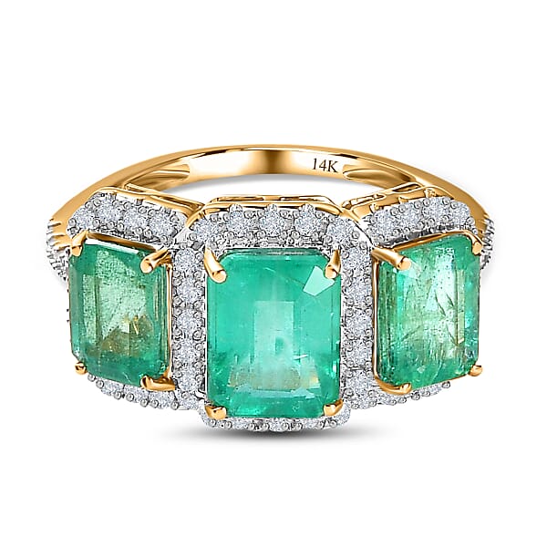 14K Yellow Gold AAA Emerald & Diamond Ring 3.86 Ct - 7588366 - TJC