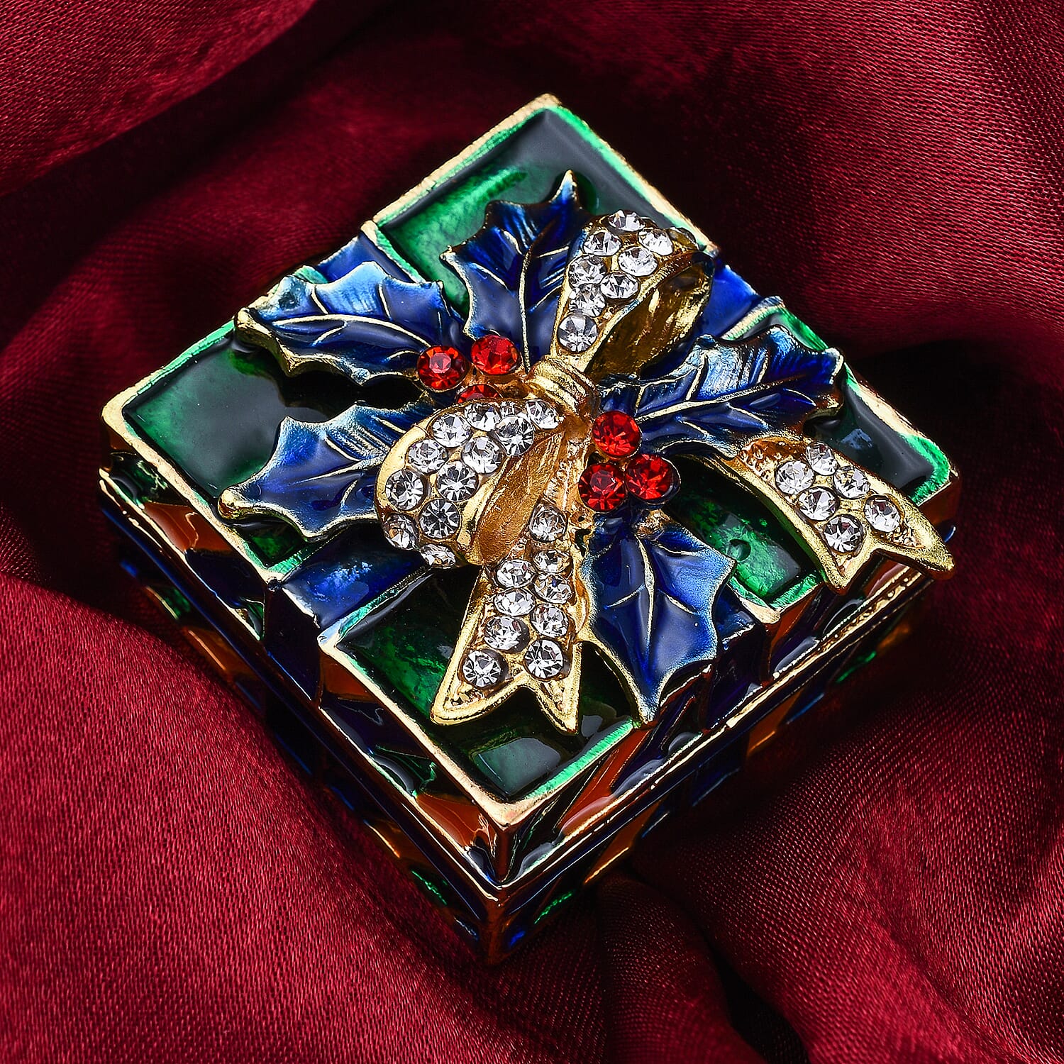 Red and White Austrian Crystal Studded Trinket Box (Size 3x4x4 Cm ...