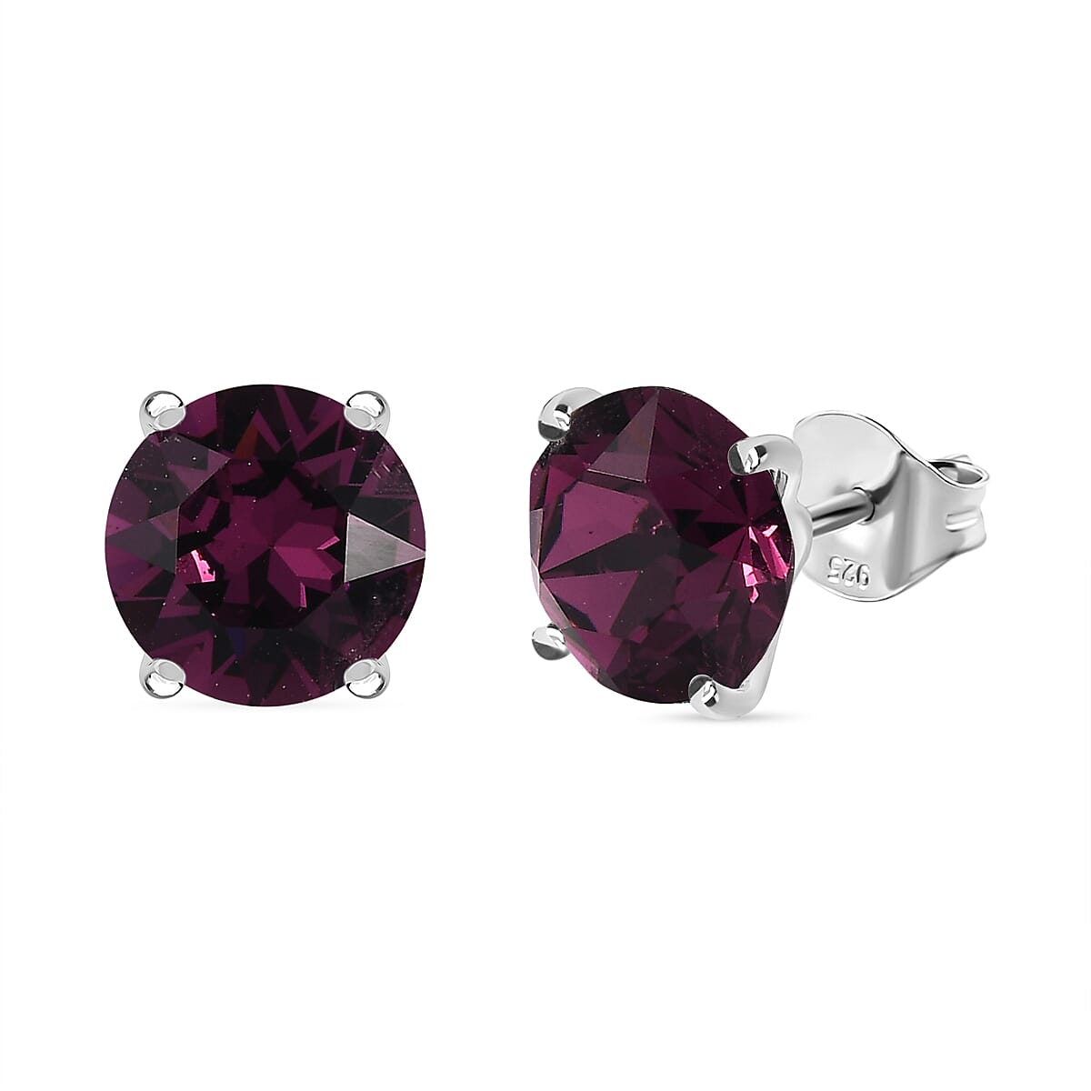 Foilback Amethyst Austrian Crystal Solitaire Stud Earrings in Sterling ...