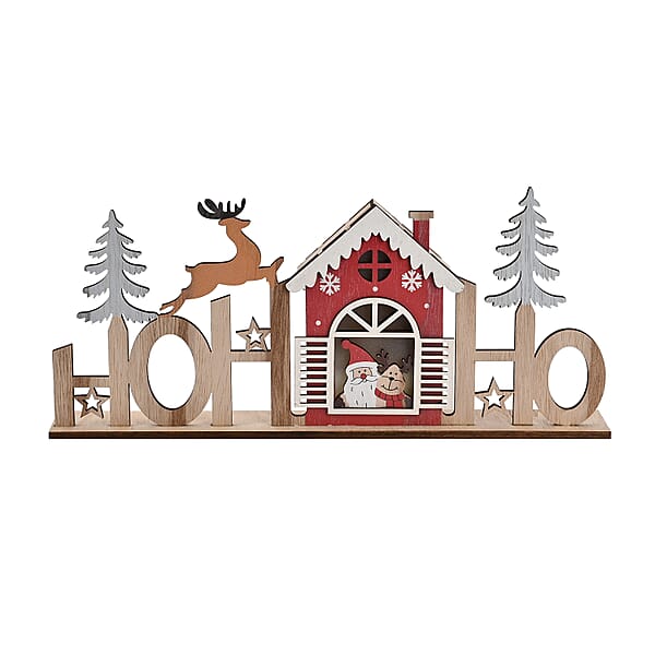 Plywood Table Decor Christmas House with 2 LED Lights (2xAAA Batteries ...