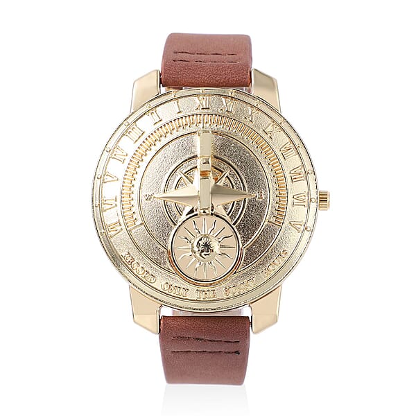 STRADA Japan Movement Carving Pattern Water Resistant Watch with Brown ...