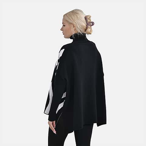 Tamsy Roll Neck Stripe Pattern Poncho Jumper - 7598672 - TJC