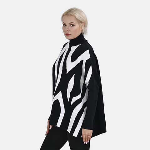 Tamsy Roll Neck Stripe Pattern Poncho Jumper - 7598672 - TJC
