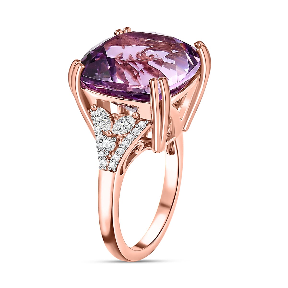 Pink Amethyst Solitaire Ring in 18K Rose Gold Vermeil Plated Sterling ...