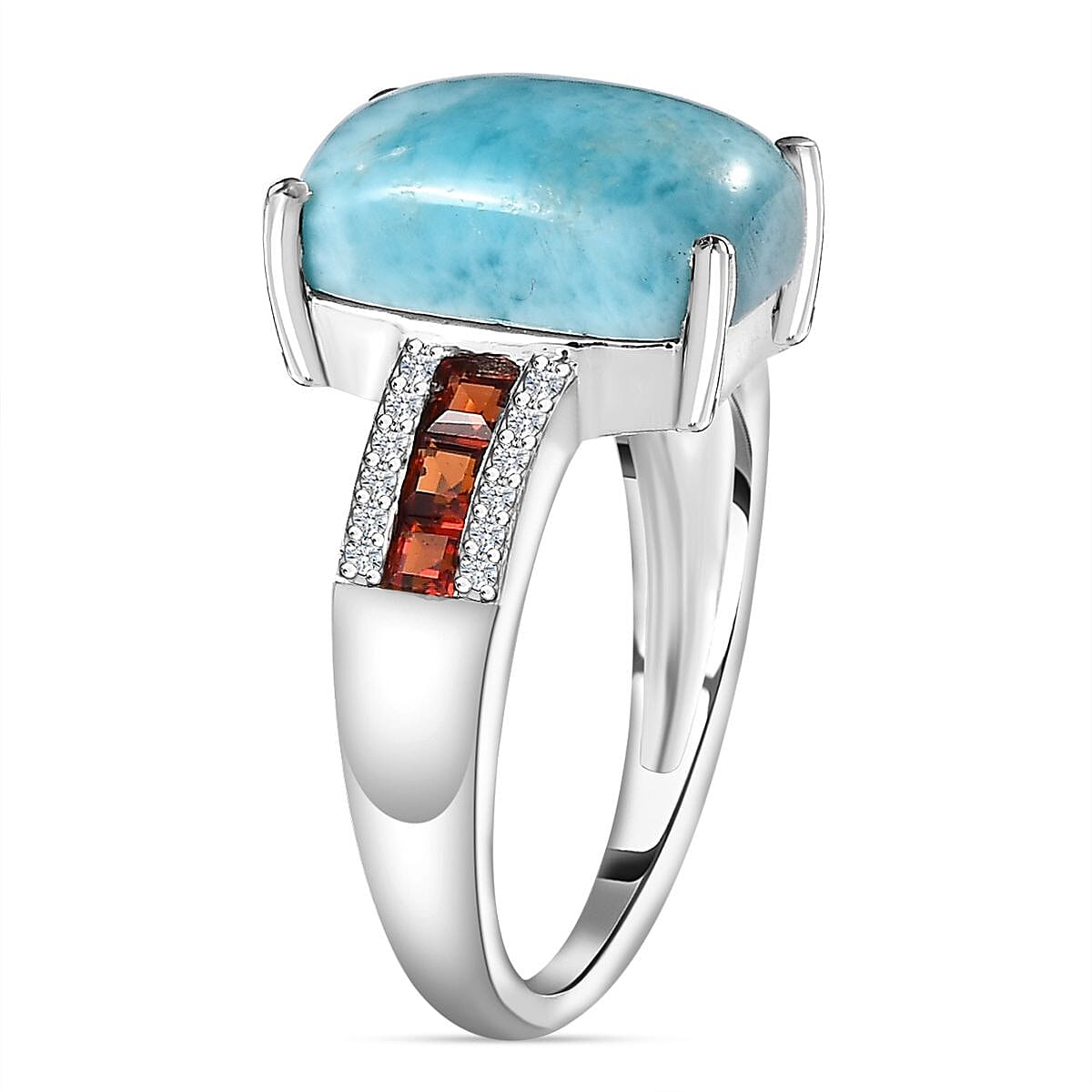 Larimar, Red Garnet and Natural Zircon Ring in Platinum Overlay ...