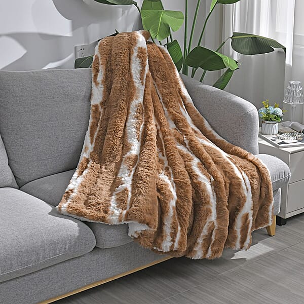 700GSM Double Layer Faux Rabbit Fur Sherpa Blanket - Brown - 7602216 - TJC