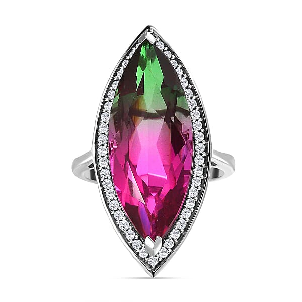 Watermelon Colour Tourmaline Quartz and Natural Zircon Ring in Platinum ...