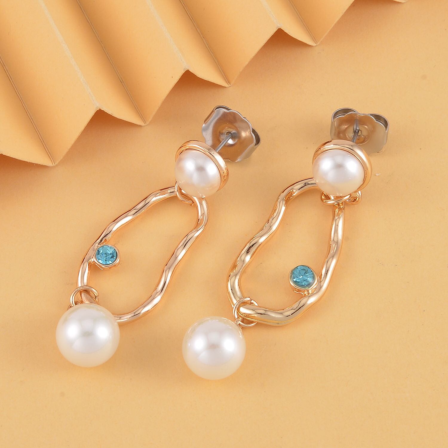 Blue Austrian Crystal & White Shell Pearl Earrings - 7606256 - TJC