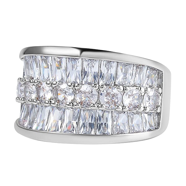Cubic Zirconia 3 Row Half Eternity Ring in Silver Tone - M7606689 - TJC