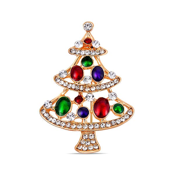 Multi Crystal Christmas Brooch - Tree - 7611406 - TJC