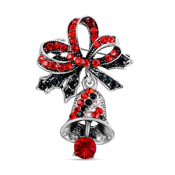 White, Red Austrian Crystal & Emerald Antique Christmas Bell Brooch in ...