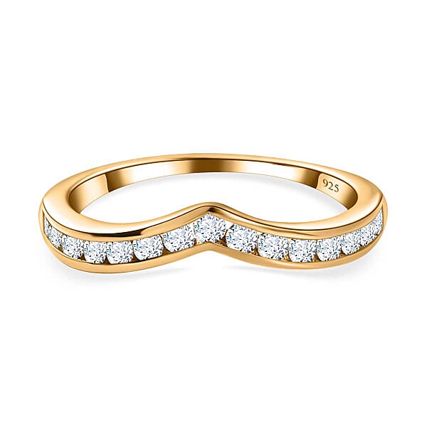 NY Closeout- Cubic Zirconia Wishbone Ring in 18K Yellow Gold Vermeil ...