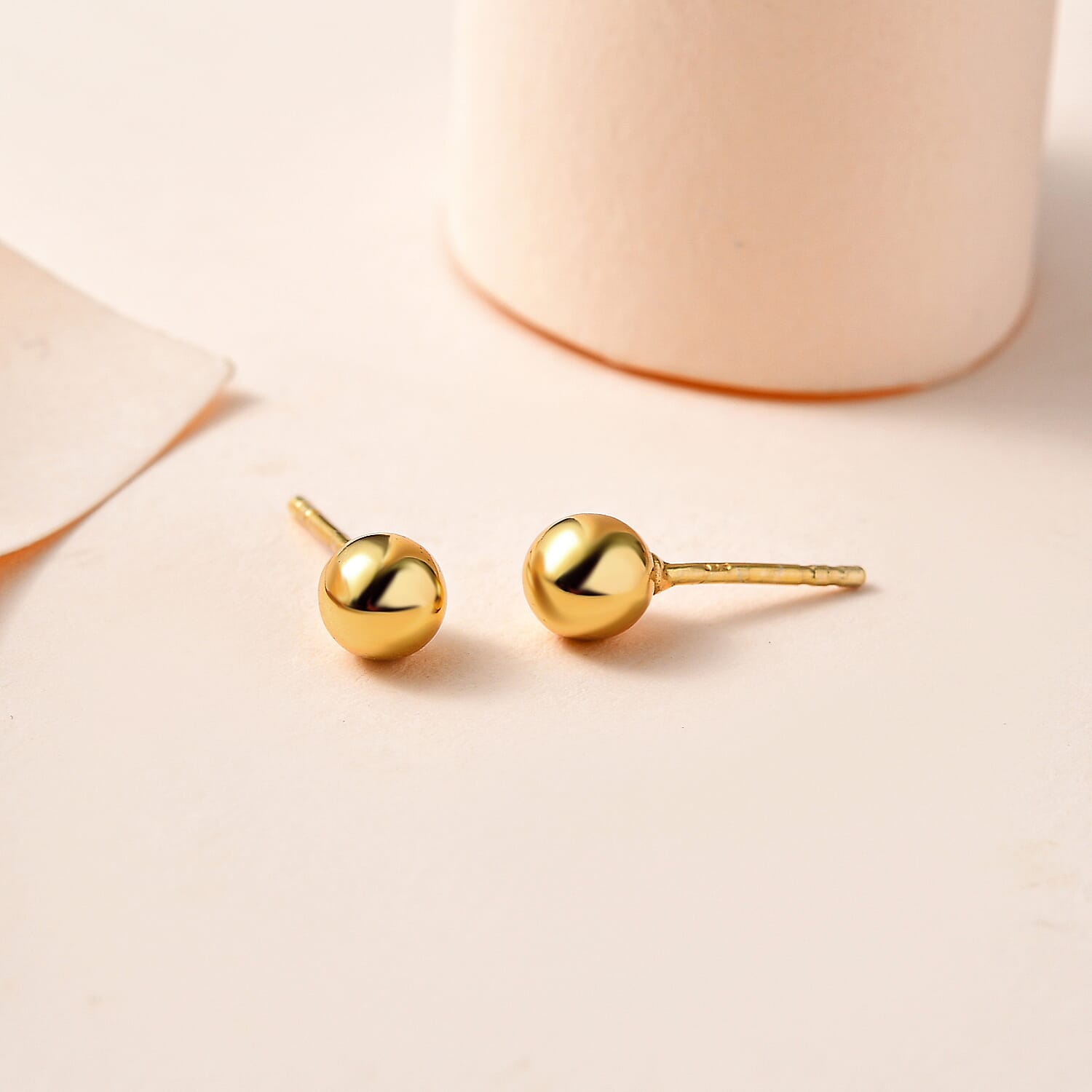 Waterproof Solitaire Stud Push Post Earring in 18K Vermeil Yellow Gold ...