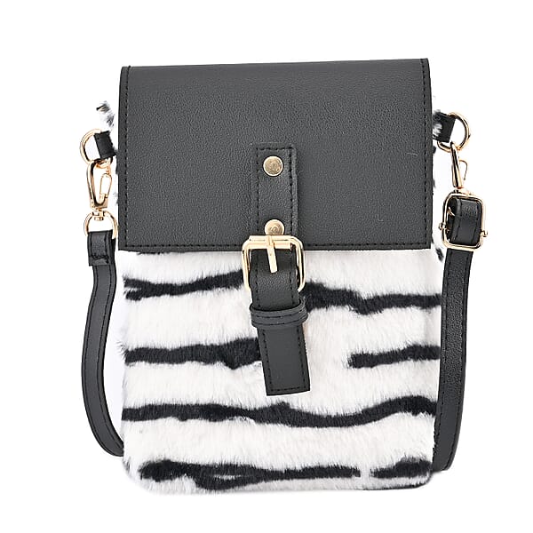 Stylish Zebra Stripe Pattern Leatherette Crossbody Bag - White & Black ...