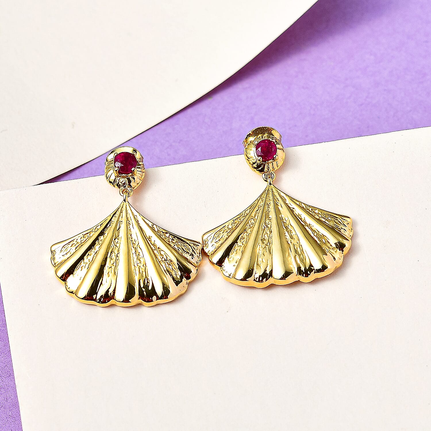 African Ruby Solitaire Drop Push Post Earring in 18K Vermeil Yellow ...