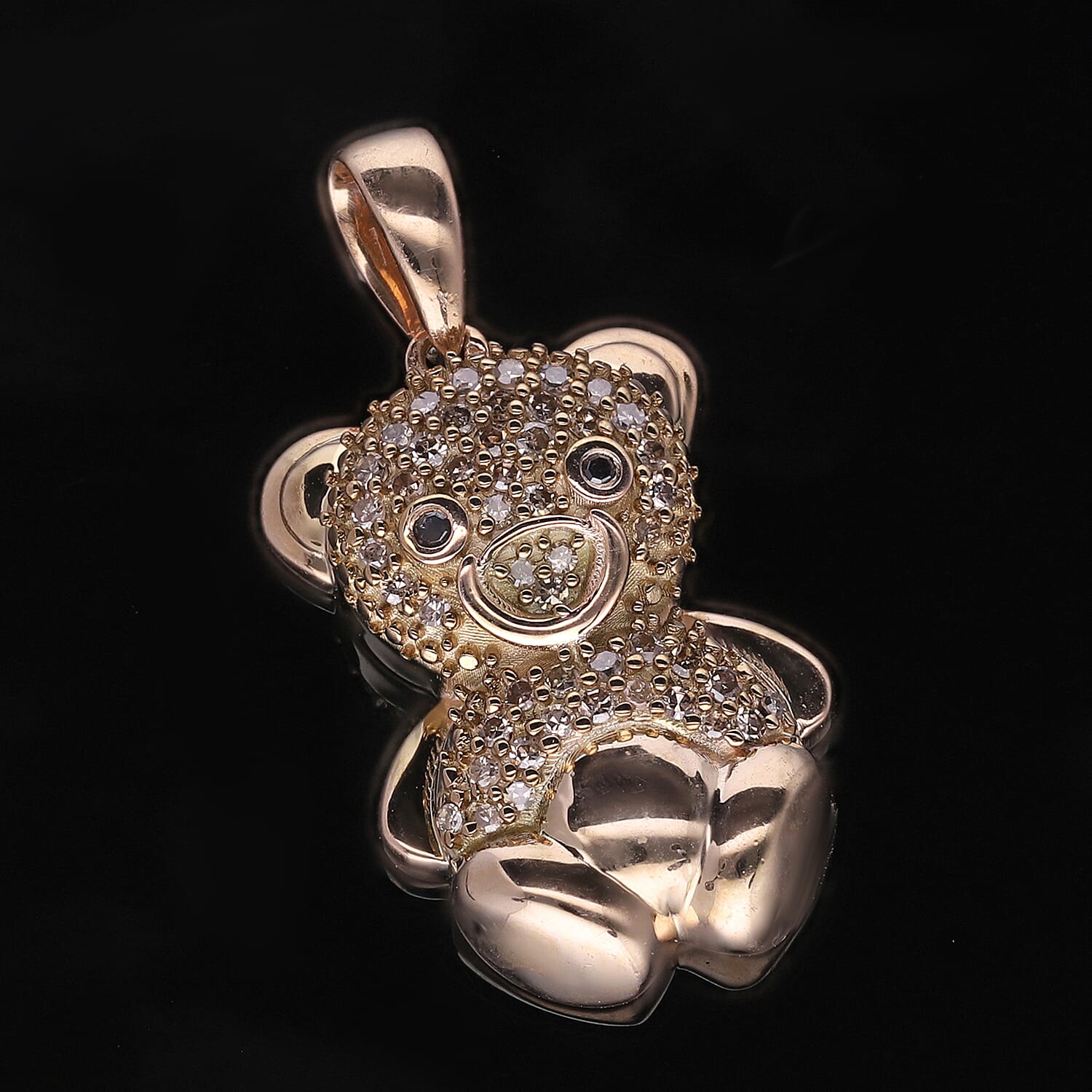 Black Diamond & Champagne Diamond Teddy Bear Pendant in 18K Vermeil ...