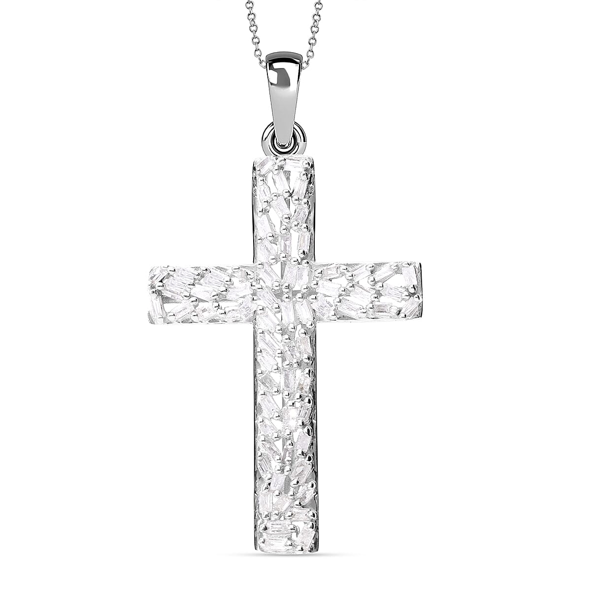 White Diamond Cross Pendant in Platinum Overlay Sterling Silver 0.38 ct ...