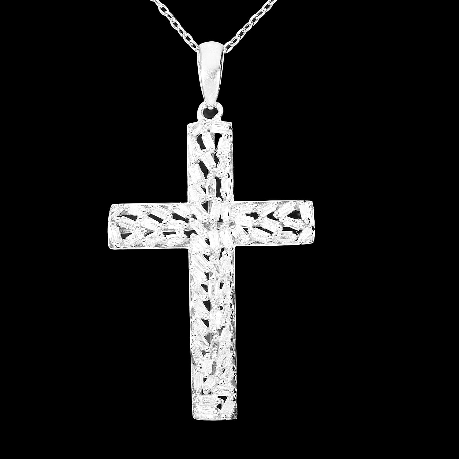 White Diamond Cross Pendant in Platinum Overlay Sterling Silver 0.38 ct ...