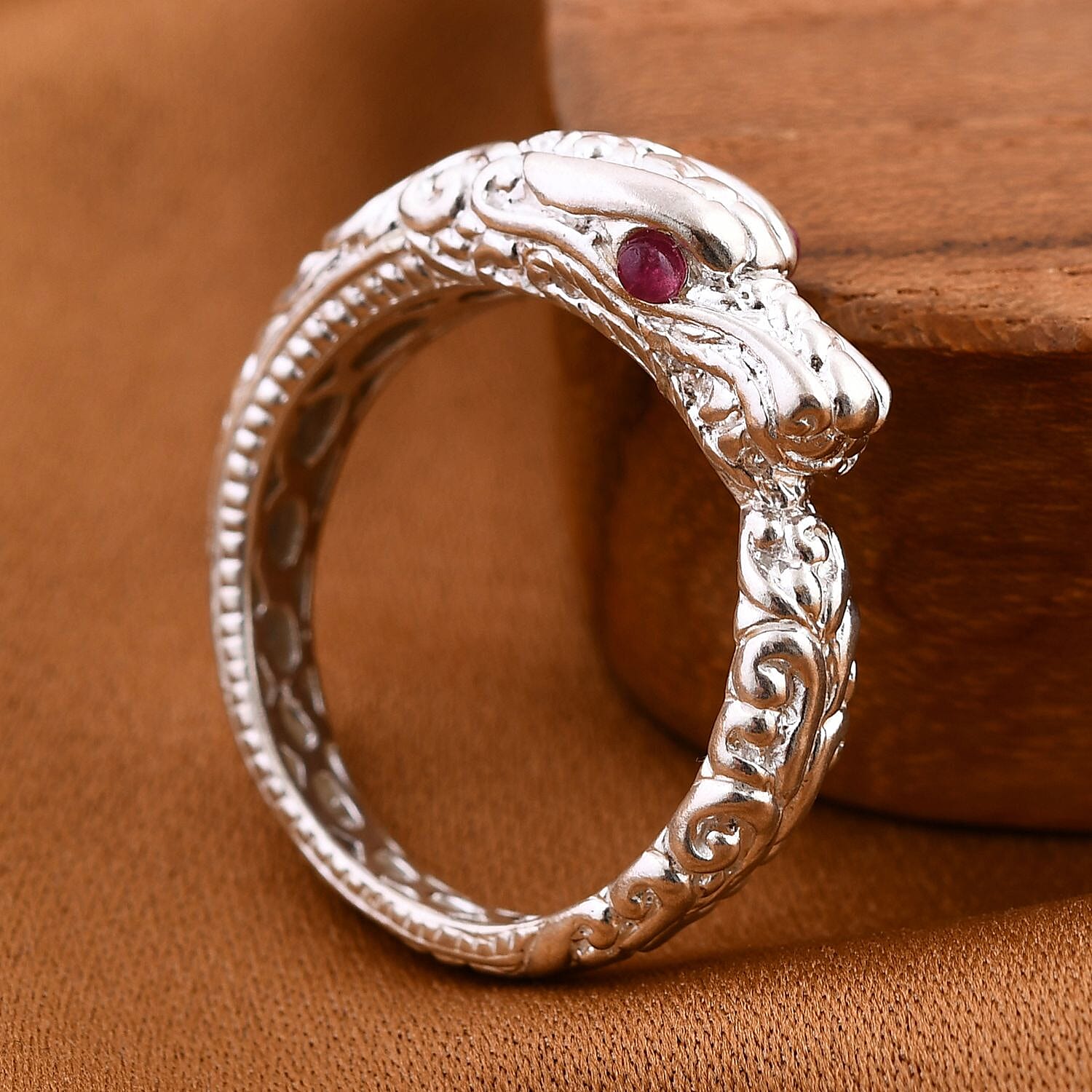 Royal Bali Collection - Ruby Naga Ring in Sterling Silver, Silver Wt 5.00 GM - 7620548 - TJC