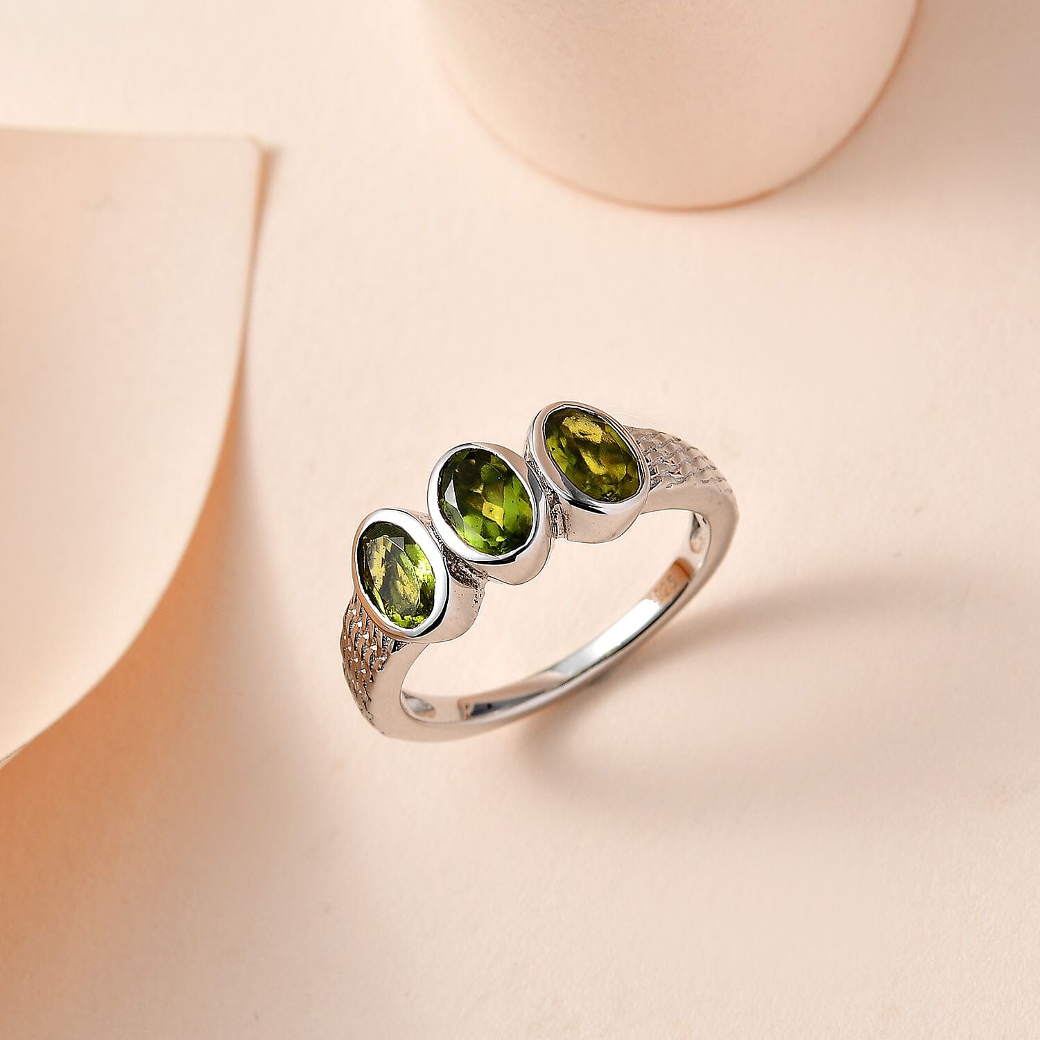 Rare Vesuvianite 3 Stone Ring in Platinum Overlay Sterling Silver 1.52 ...