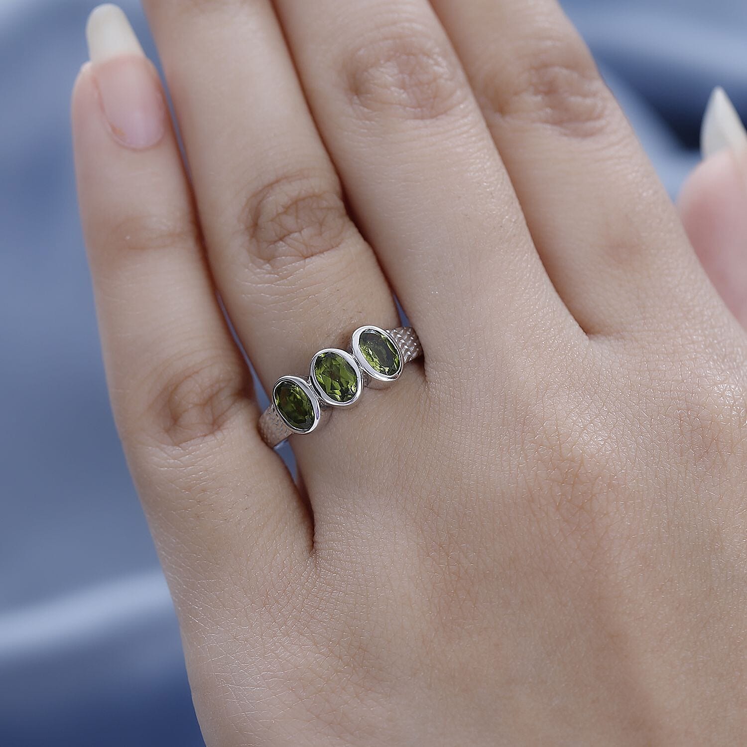 Rare Vesuvianite 3 Stone Ring in Platinum Overlay Sterling Silver 1.52 ...