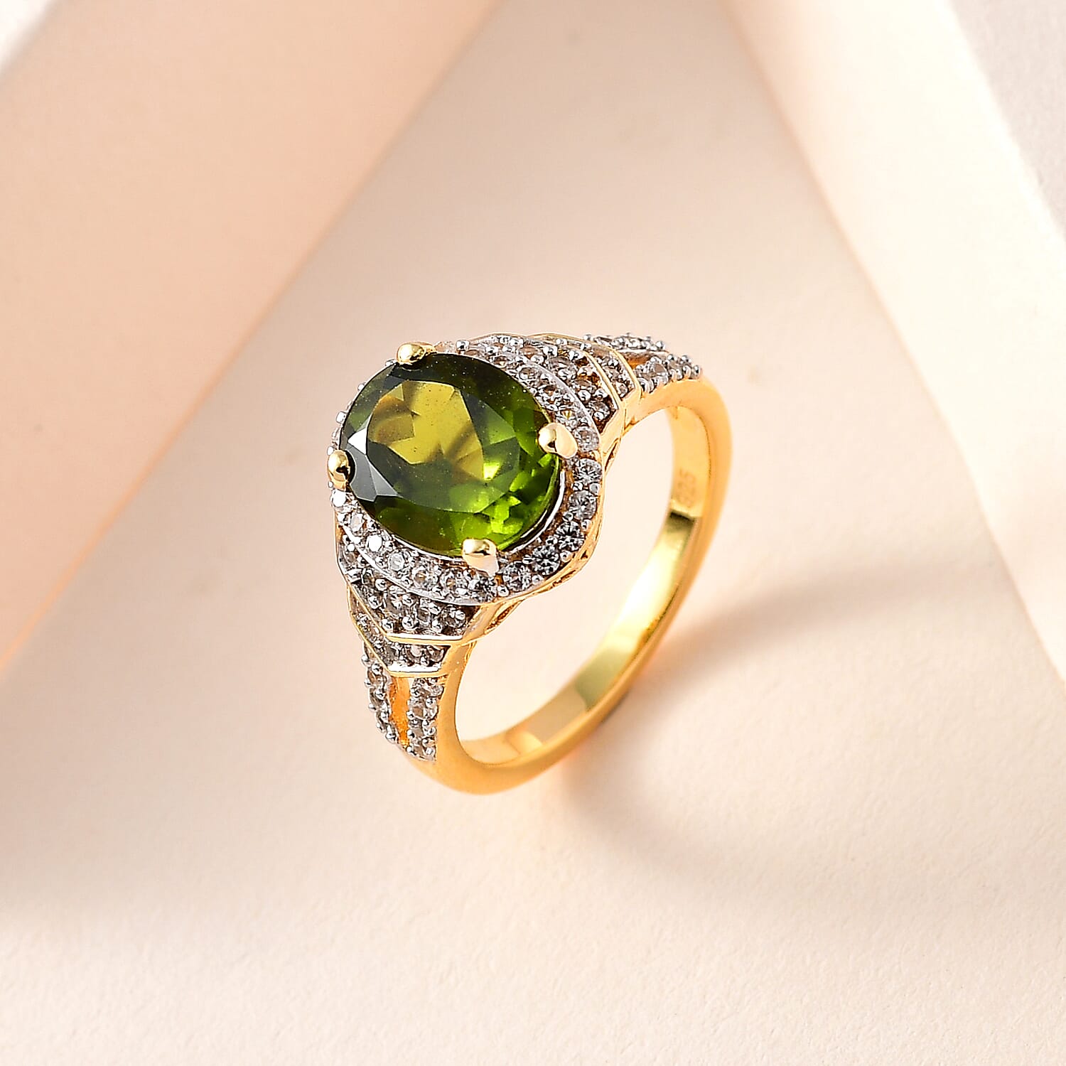Vesuvianite, White Zircon Ring in 18K Vermeil Yellow Gold Plated ...