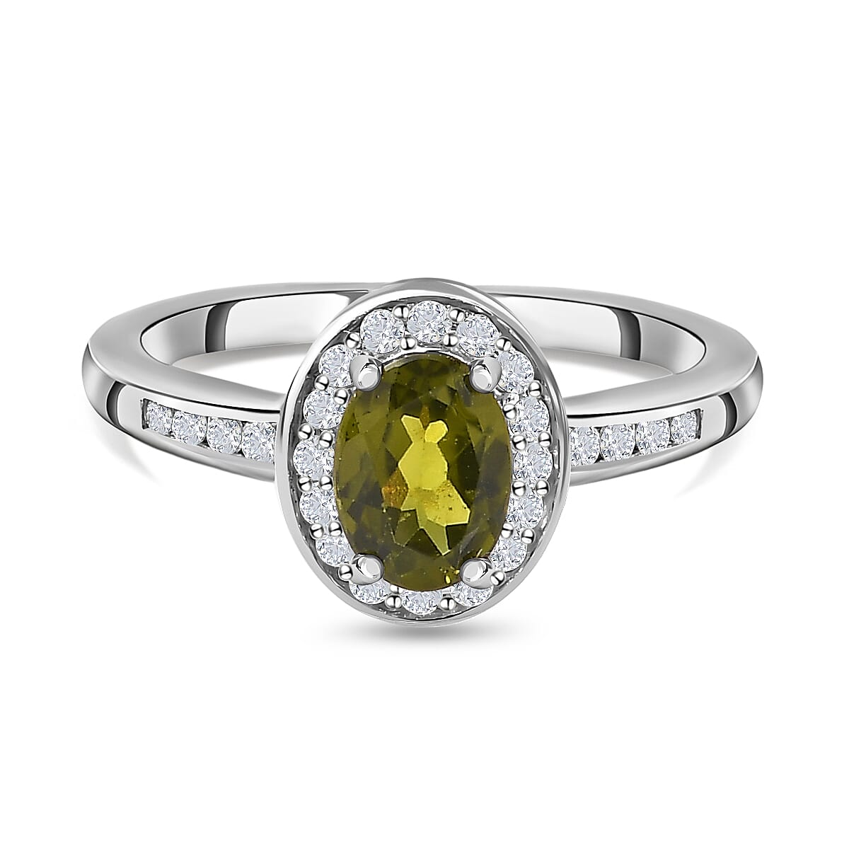 Rare Vesuvianite and Natural Zircon Ring in Platinum Overlay Sterling ...