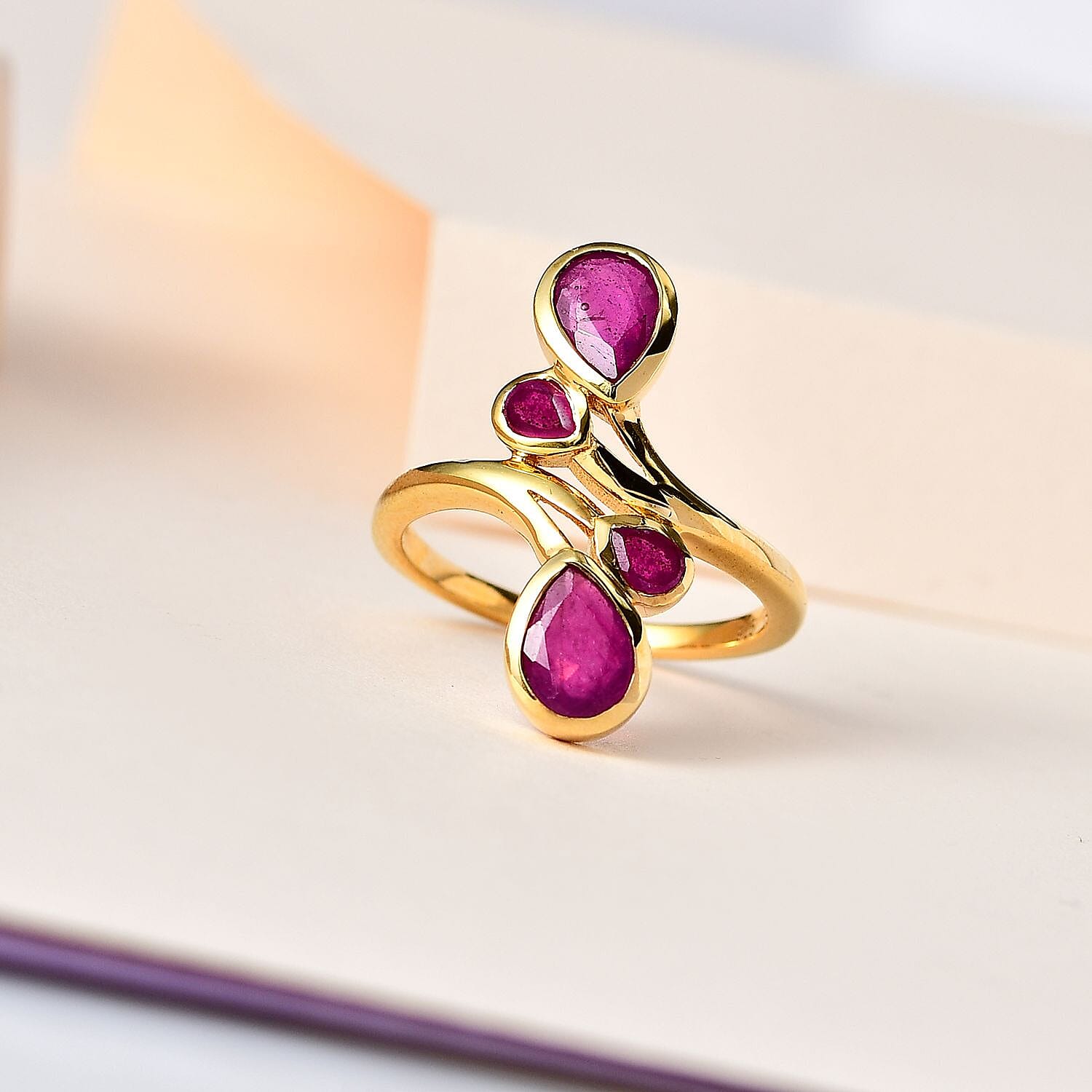 African Ruby Ring in 18K Vermeil YG Plated Sterling Silver 2.33 Ct ...