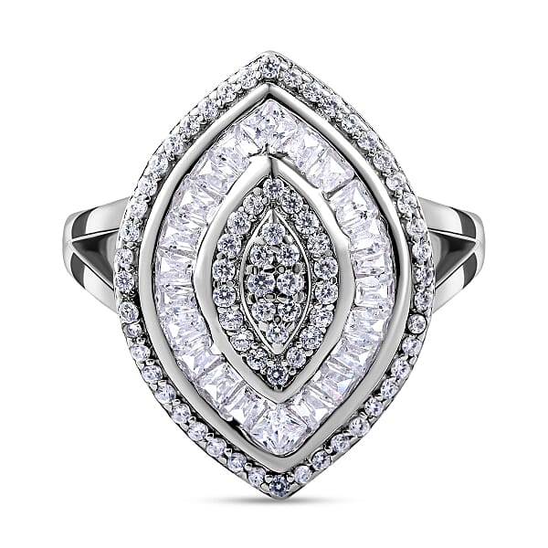 White Cubic Zirconia Ring in Rhodium Overlay Sterling Silver 2.11 ct 2. ...