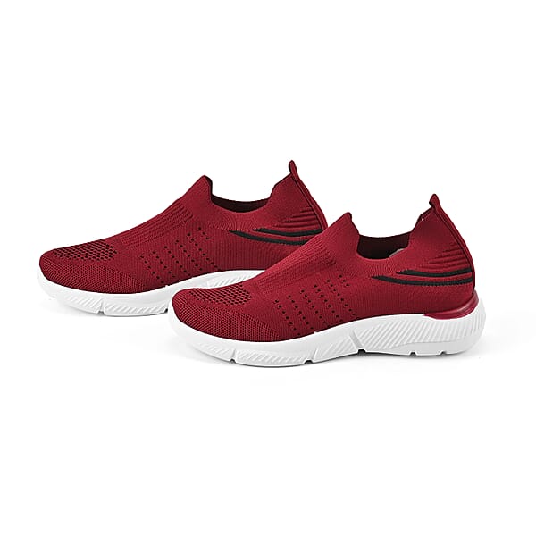Ladies Trainer Shoes - Burgundy and White - 7624282 - TJC