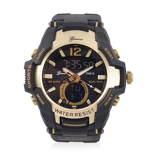 Genoa Black Literal Gold Dial 5 ATM Water Resistant Watch with Black ...