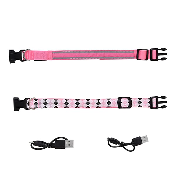 Rechargeable Set of 2 Adjustable LED Lighted Dog Collar with Clip ...