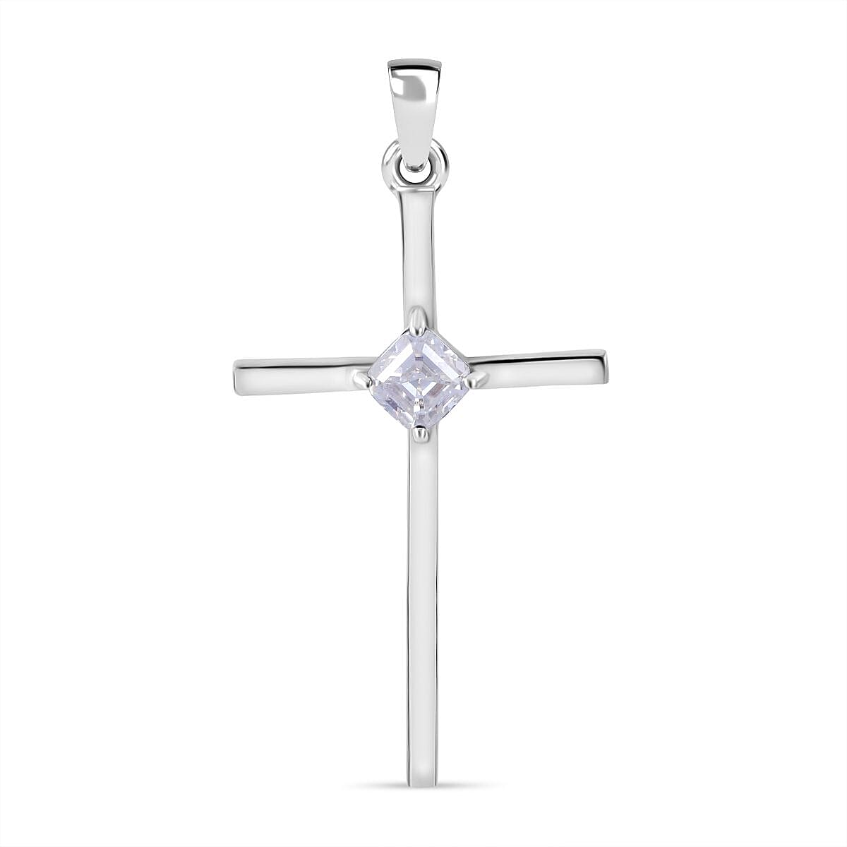 9K White Gold Moissanite Solitaire Cross Pendant - 1703746101 - TJC