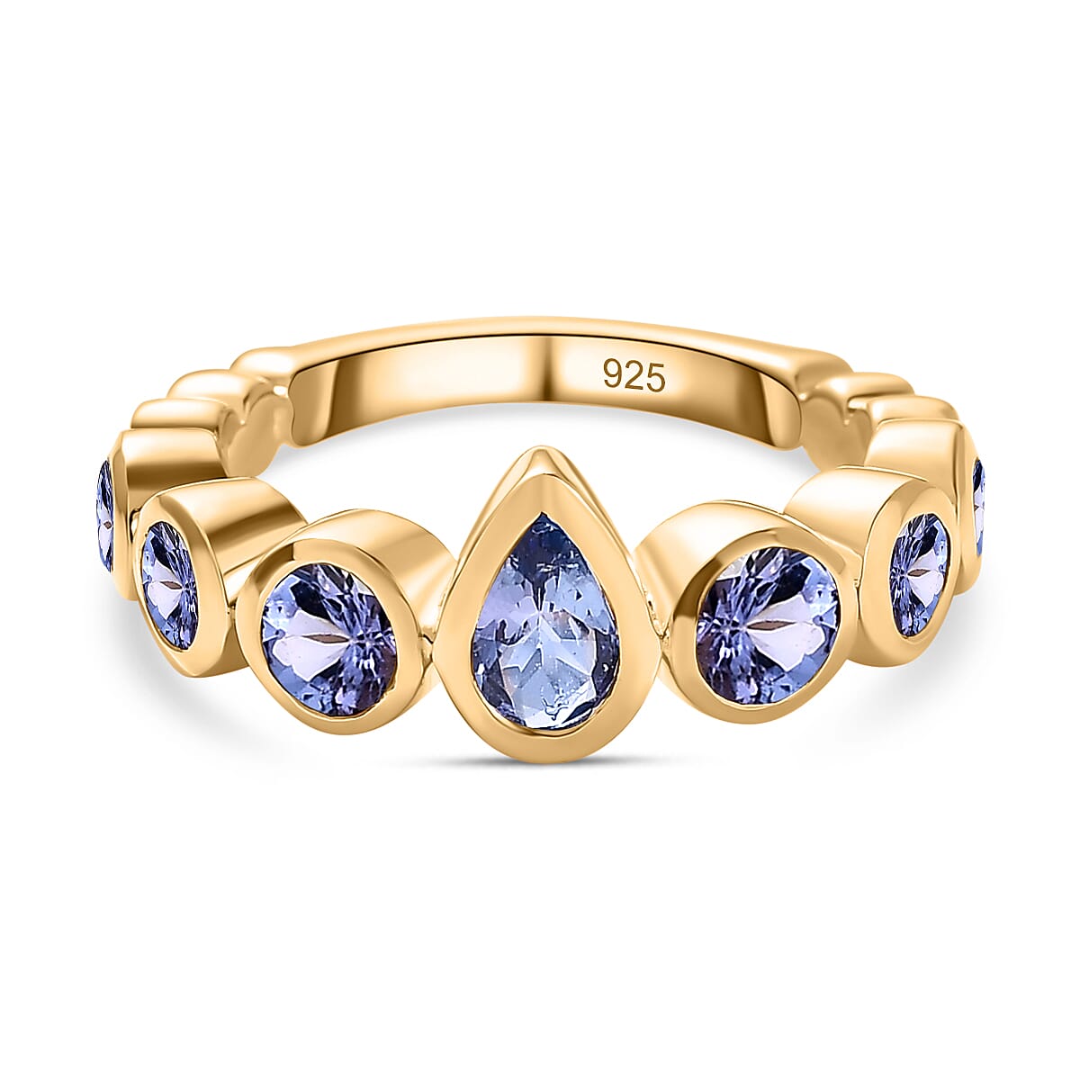 Tanzanite 7 Stone Engagement Ring in 18K Vermeil Yellow Gold Plated ...