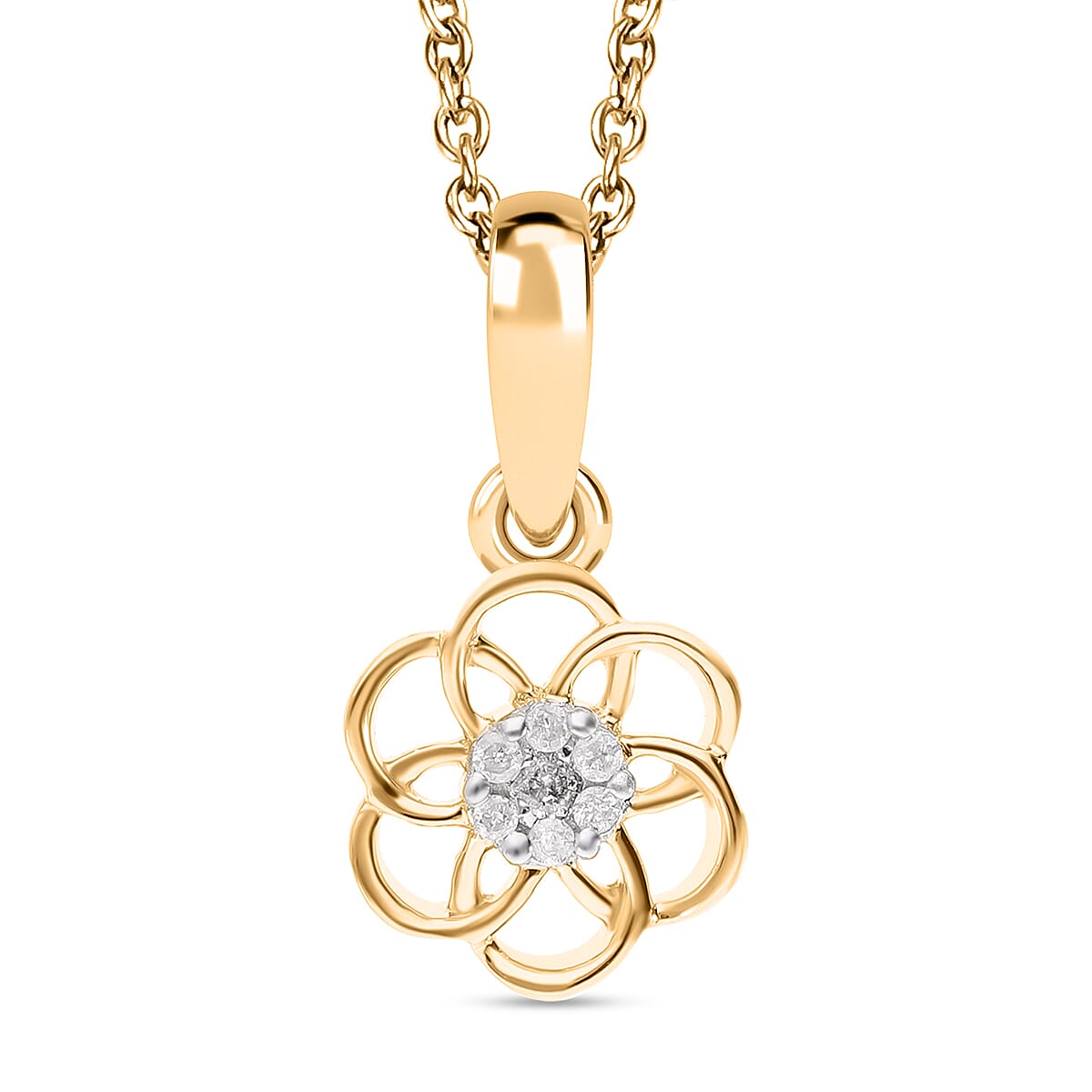 9K Yellow Gold Diamond Floral Pendant 7631320 TJC