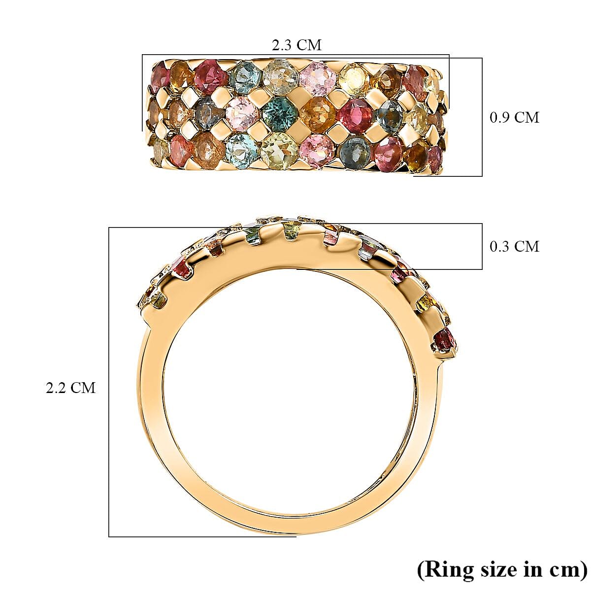 Multi-Tourmaline Cluster Ring in 18K Vermeil Yellow Gold Plated ...