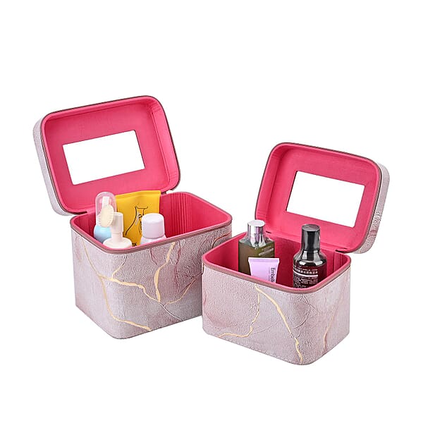 Set of 2 Marble Pattern Makeup Boxes (Size Large & Small) - Pink & Gold ...