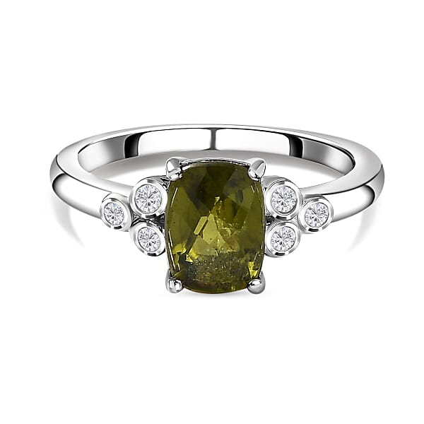 Rare Vesuvianite and Natural Zircon Ring in Platinum Overlay Sterling ...