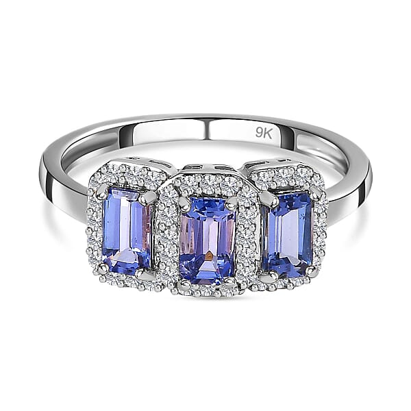 Tanzanite and Moissanite Halo Ring in 9K White Gold - 7632861 - TJC