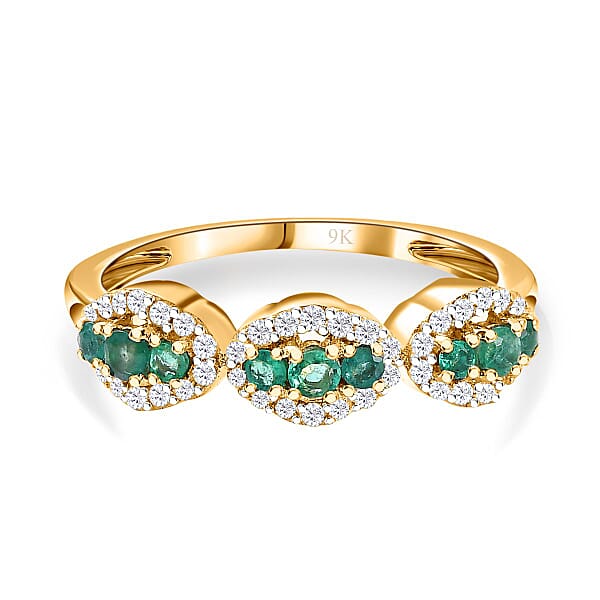 9K Yellow Gold AA Emerald, Moissanite Cluster Ring - M7632890 - TJC