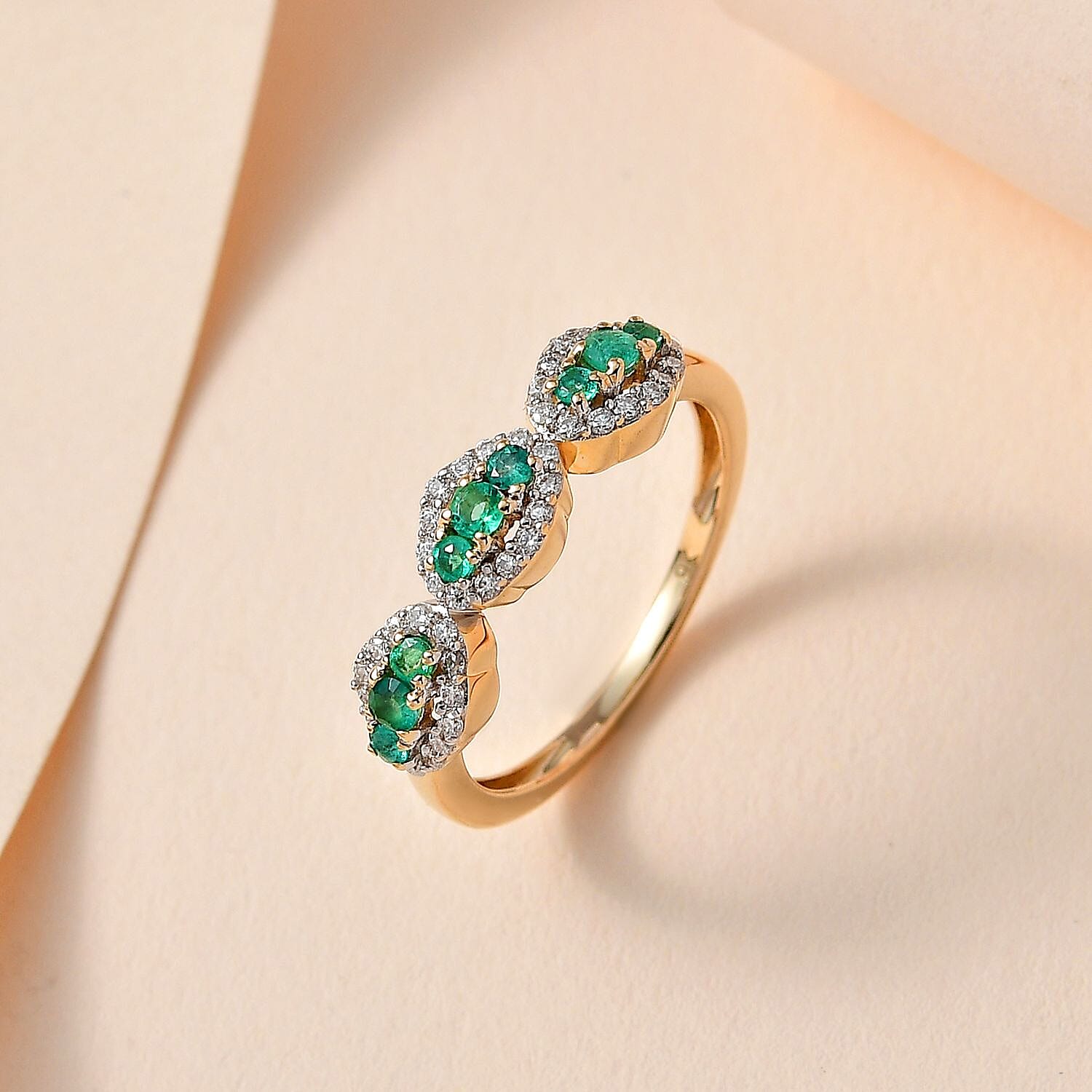 9K Yellow Gold AA Emerald, Moissanite Cluster Ring - M7632890 - TJC