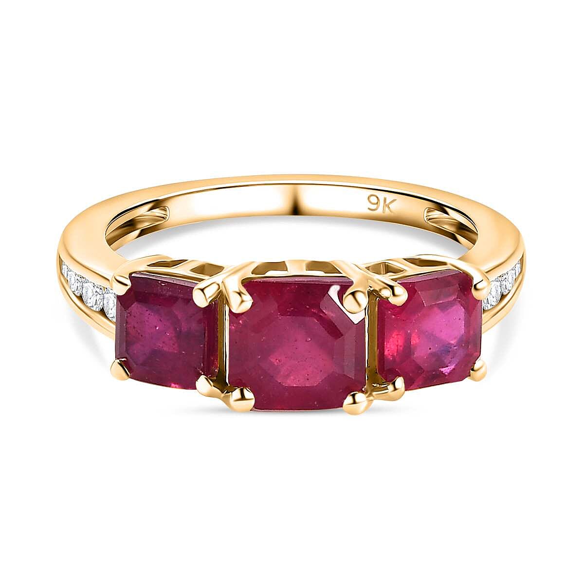 9K Yellow Gold AA African Ruby , Moissanite Classic Solitaire Ring in ...
