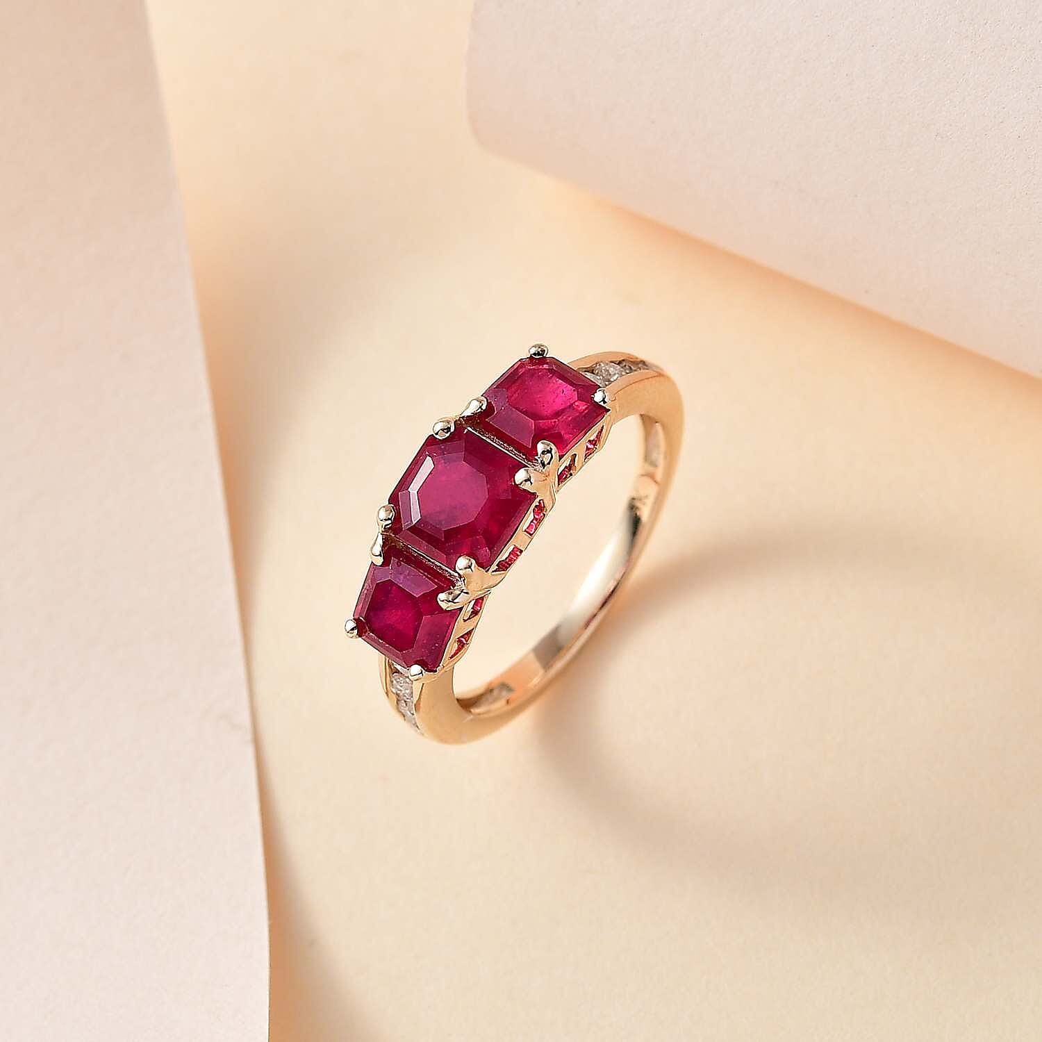 9K Yellow Gold AA African Ruby , Moissanite Classic Solitaire Ring in ...
