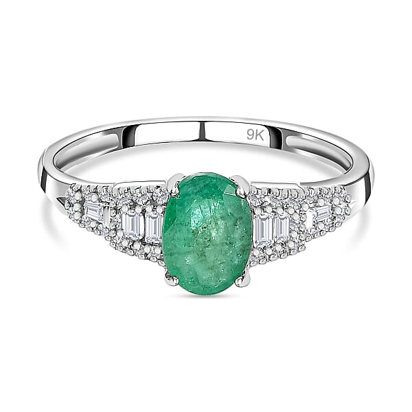 Emerald and Diamond Cluter Ring in 9K White Gold - 7634040 - TJC
