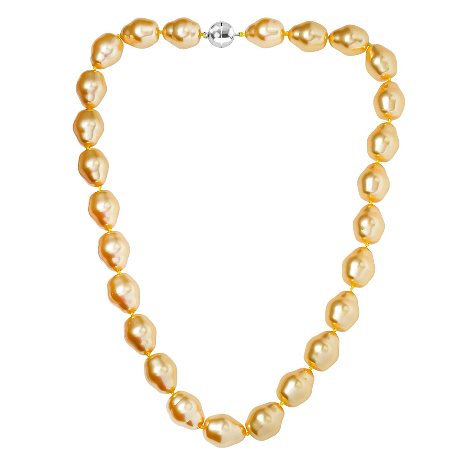 One Time Deal- Golden Color Shell Pearl Necklace (Size - 20) in Rhodium ...